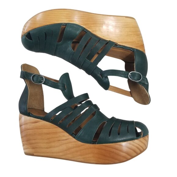 COCLICO | Shoes | Coclico Heart Solid Wood Green Platform Wedge Sandal ...